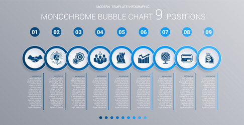 Monochrome blue bubbles chart infographics for 5 Vector Image