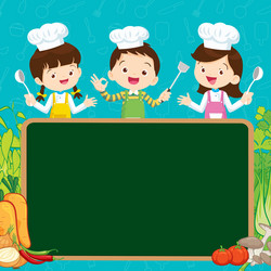 Kids menu frame children chefs cook with cutting Vector Image