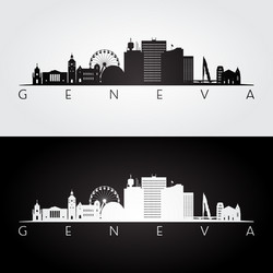 Geneva skyline horizontal banner black and white Vector Image