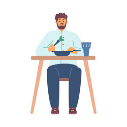 Young man eat breakfast lunch or dinner at house Vector Image