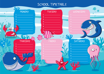 School timetable sea animals Royalty Free Vector Image