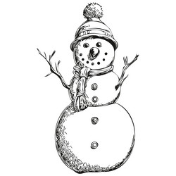 Snowman vintage engraved sketch detailed Vector Image