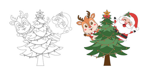 Cartoon santa claus with seven reindeers Vector Image