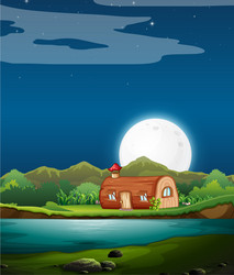 Night lake landscape flat Royalty Free Vector Image