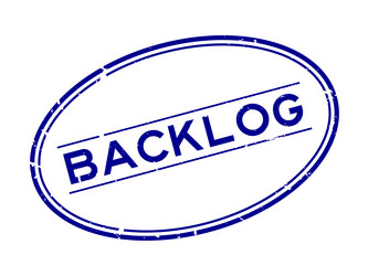 Grunge blue backlog word with star icon round Vector Image