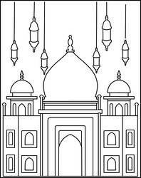 Mosque coloring page for kids Royalty Free Vector Image