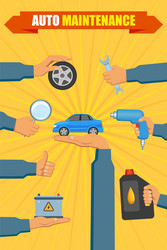 Car service poster with hand holding tools Vector Image