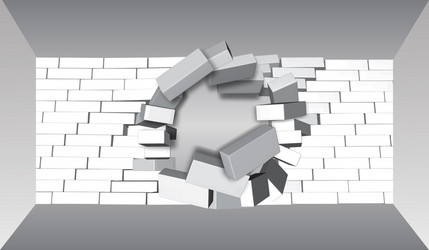 Breaking through a brick wall with a hole Vector Image