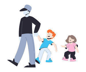 Suspicious man stranger offering candy to little Vector Image