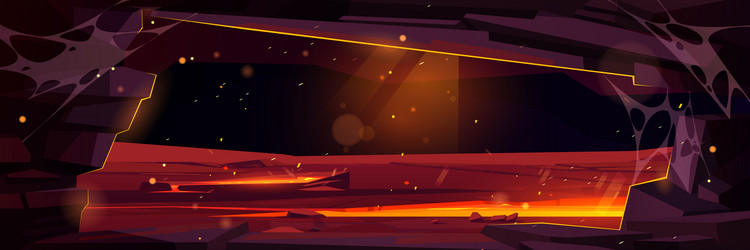 Volcano lava hell rock cave view fantasy game Vector Image