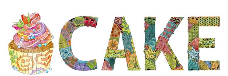 Word pastry with piece of cake decorative Vector Image