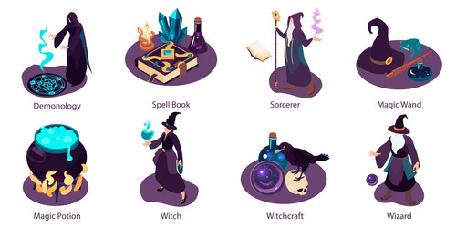 Wizard magic isometric flowchart Royalty Free Vector Image