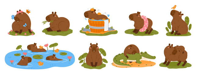 Adorable Capybara Cartoon Set Royalty Free Vector Image