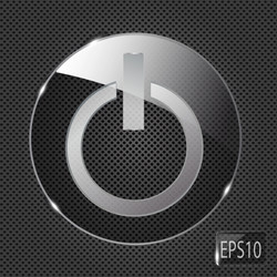 Glass power button icon on metal background Vector Image