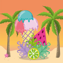 Tropical beach scenery theme cartoon Royalty Free Vector