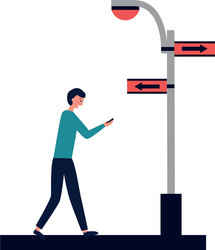Man walking street sign arrow light Royalty Free Vector