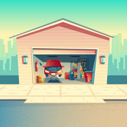 Cartoon of garage interior Royalty Free Vector Image