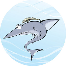 Angry shark with cute little fish cartoon Vector Image