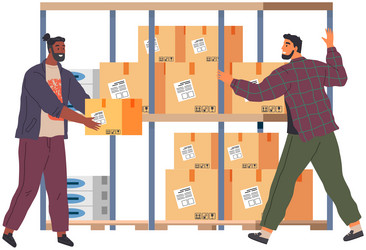Female employee packing parcels at warehouse Vector Image