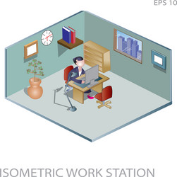 Isometric work station and sign Royalty Free Vector Image