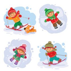 Set winter icons with little children Royalty Free Vector