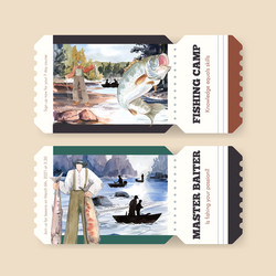 Ticket template with fishing camp Royalty Free Vector Image