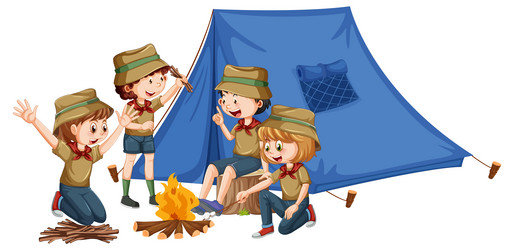 Outdoor camping with scout kids Royalty Free Vector Image