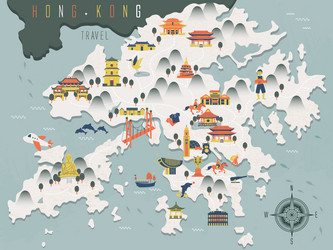Hong kong travel map Royalty Free Vector Image