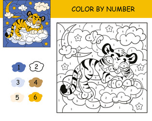 Kids coloring by number running tiger Royalty Free Vector
