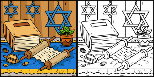 Hanukkah jewish church cartoon colored clipart Vector Image