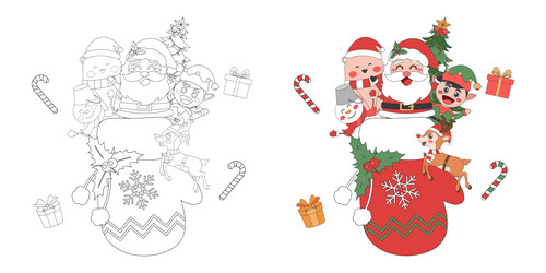 Cartoon santa claus with seven reindeers Vector Image