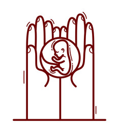 Two hands with fetus embryo protecting Royalty Free Vector