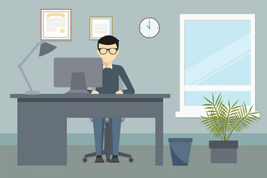 Design of office environment with man work Vector Image