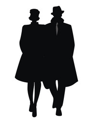 Walking couple silhouettes wearing retro style Vector Image