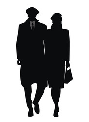 Walking couple silhouettes wearing retro style Vector Image