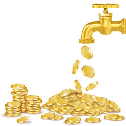 Golden dripping tap with drop gold coins Vector Image