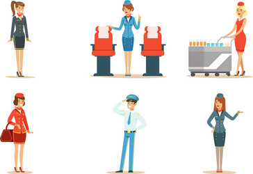 Aircraft staff characters pilot and stewardess Vector Image