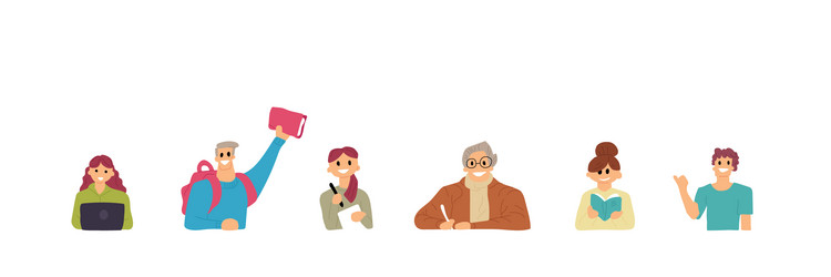 Collection people reading and studying Royalty Free Vector