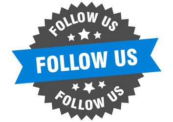 Follow us ribbon round blue sign Royalty Free Vector Image