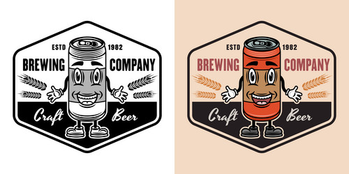 Beer can smiling character emblem badge Royalty Free Vector