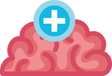 Brain with cross symbol mind positive on white Vector Image