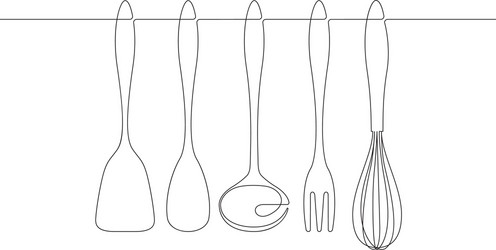 Kitchen utensils one line colored continuous Vector Image