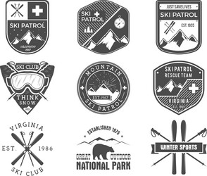 Set of ski club patrol labels vintage mountain Vector Image