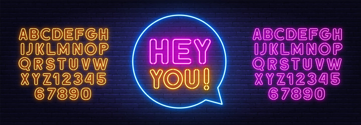 Hi there neon sign in the speech bubble on brick Vector Image