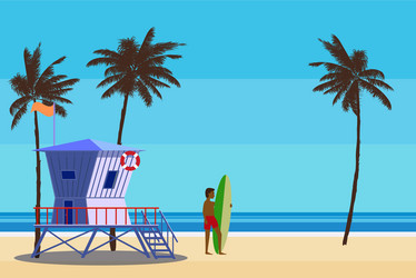 Lifeguard station on the beach palms surfer Vector Image