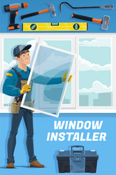 Construction floor and window installer workers Vector Image