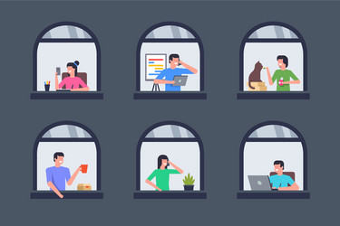 People window silhouettes lighting in night house Vector Image