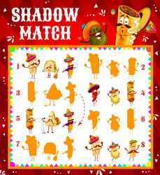 Shadow matching game worksheet cartoon fast food Vector Image