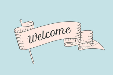 Flag ribbon hello old school banner Royalty Free Vector