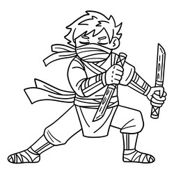 Ninja with ninjato isolated coloring page for kids
